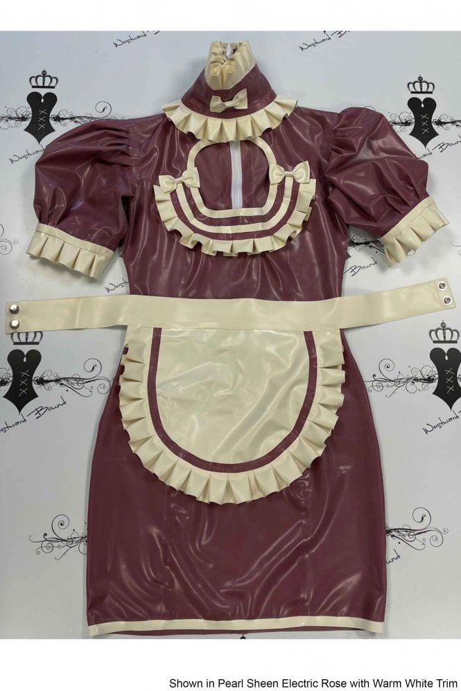 Maid Roleplay Two Piece Latex fetish uniform costume with apron, bows