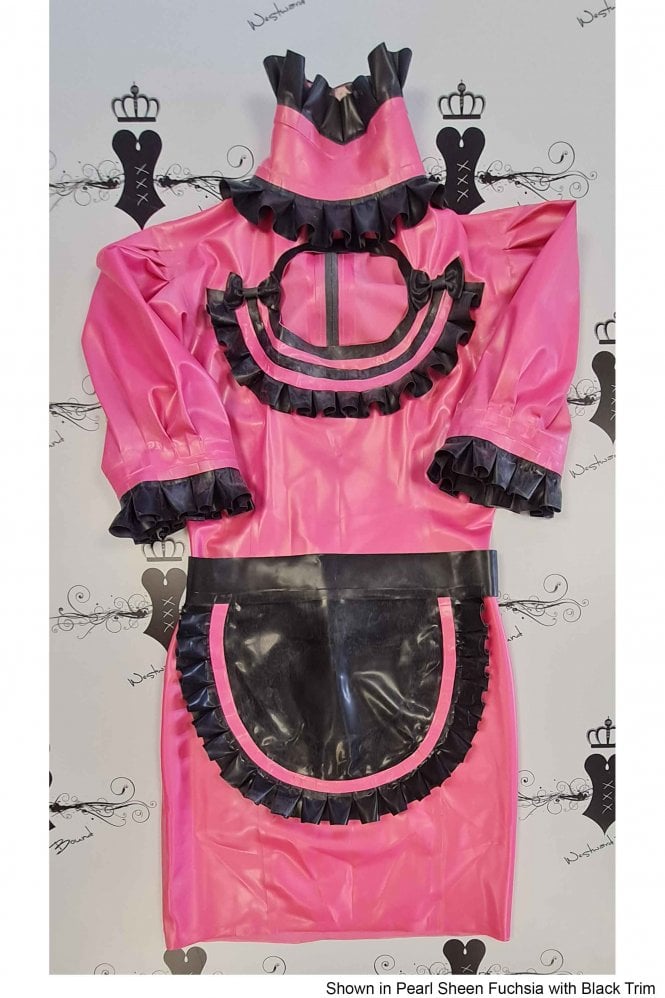 Maid Roleplay Two Piece Latex fetish uniform costume with apron, bows